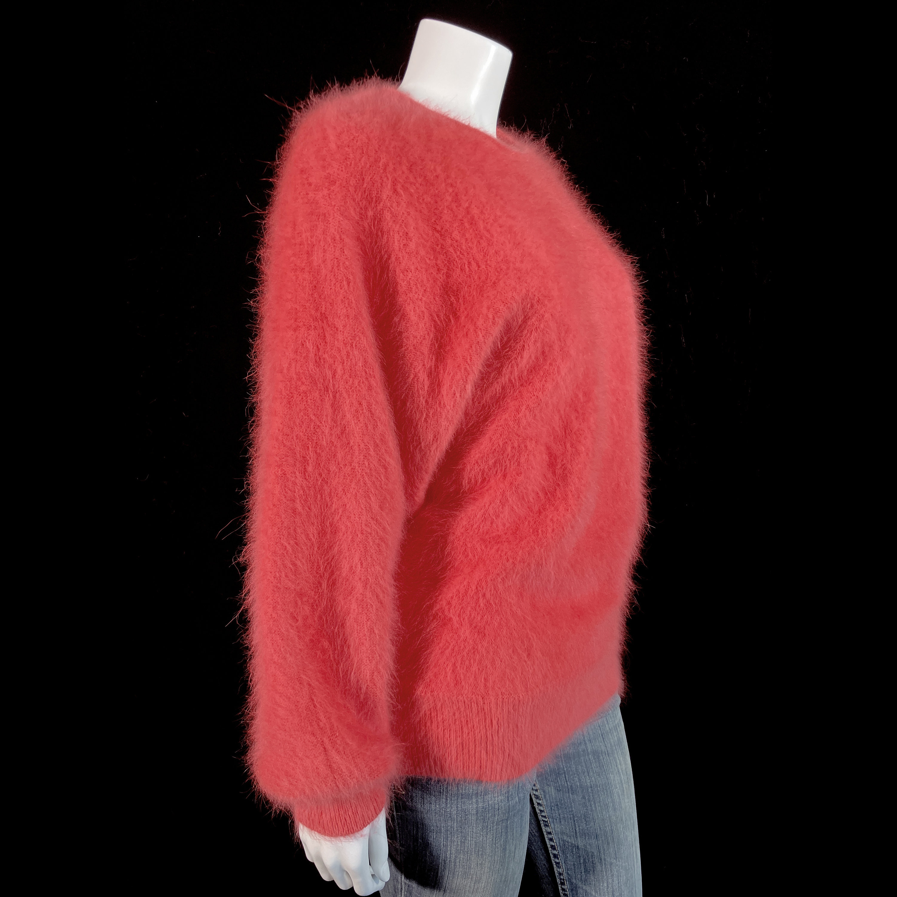 80% Angora Fuzzy Vintage VENESHA Coral Red Dolman-sleeve Pullover ...