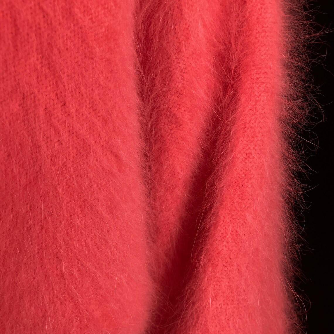 80% Angora Fuzzy Vintage VENESHA Coral Red Dolman-sleeve Pullover ...