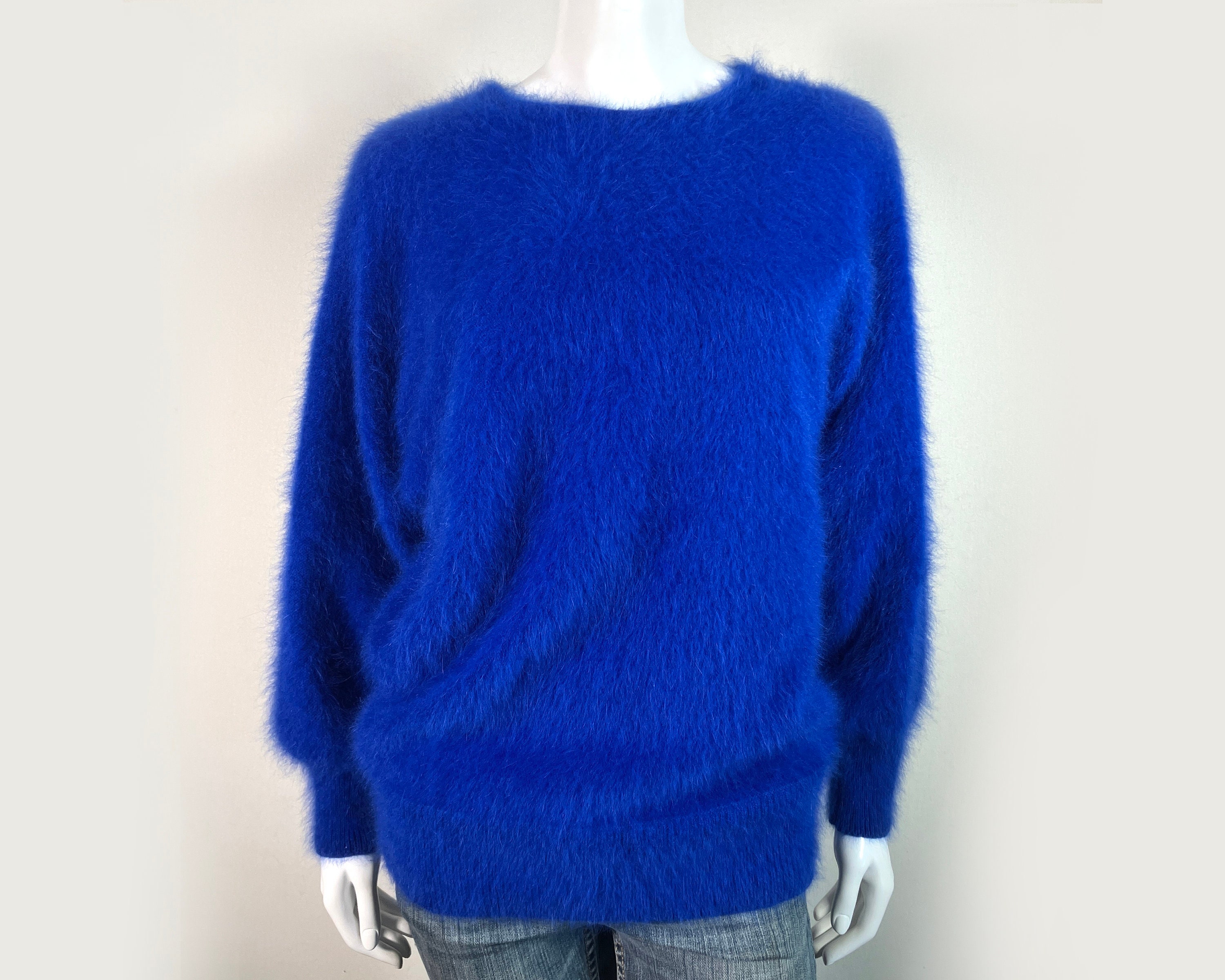 80% Angora Fuzzy Vintage VENESHA Cobalt Blue Long-sleeve Pullover ...