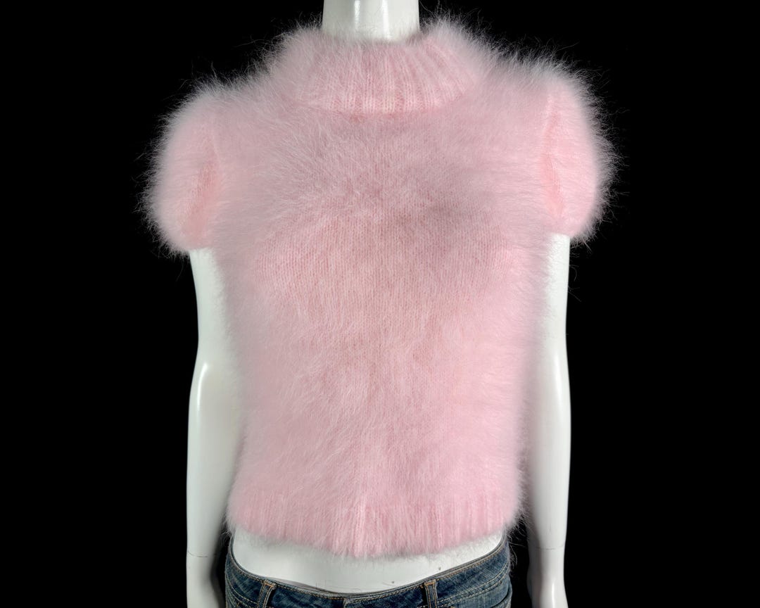 100% Angora Fuzzy Pink Hand-knit NWT OOAK Mockneck Sweater 32" Bust - Etsy