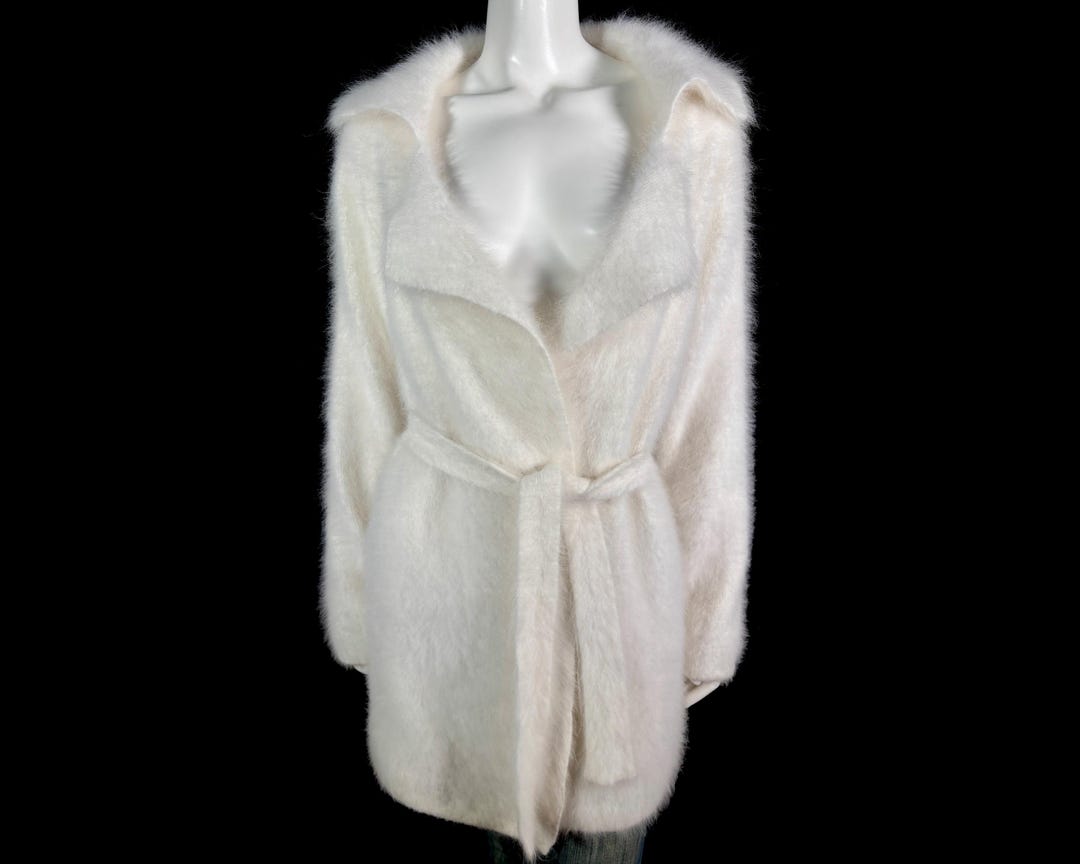 80% Angora Fuzzy White Open-front Unlined Cardigan Sweater Coat Jacket ...