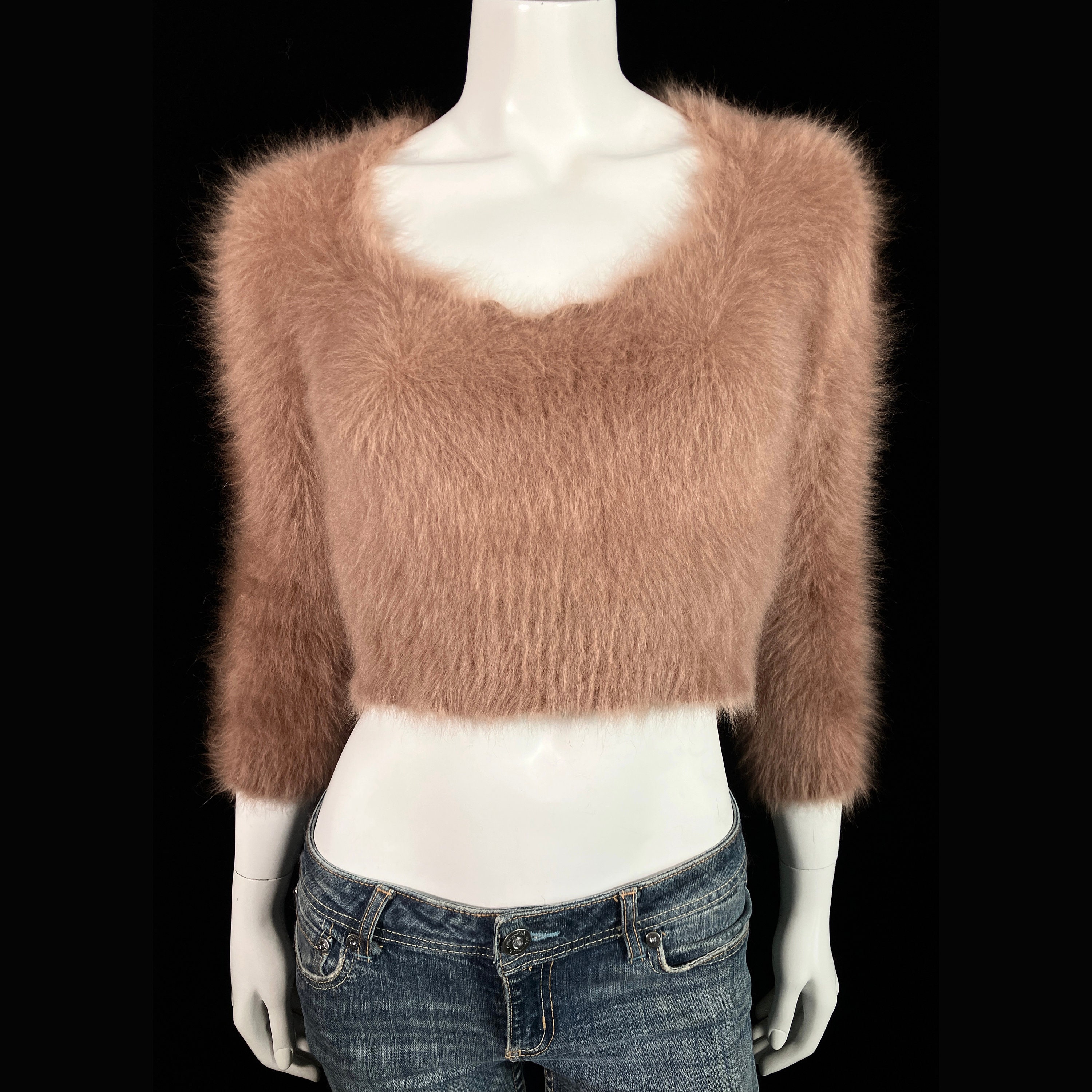 100% Angora Fuzzy Vintage Scoop-neck Cropped Pullover Sweater 30