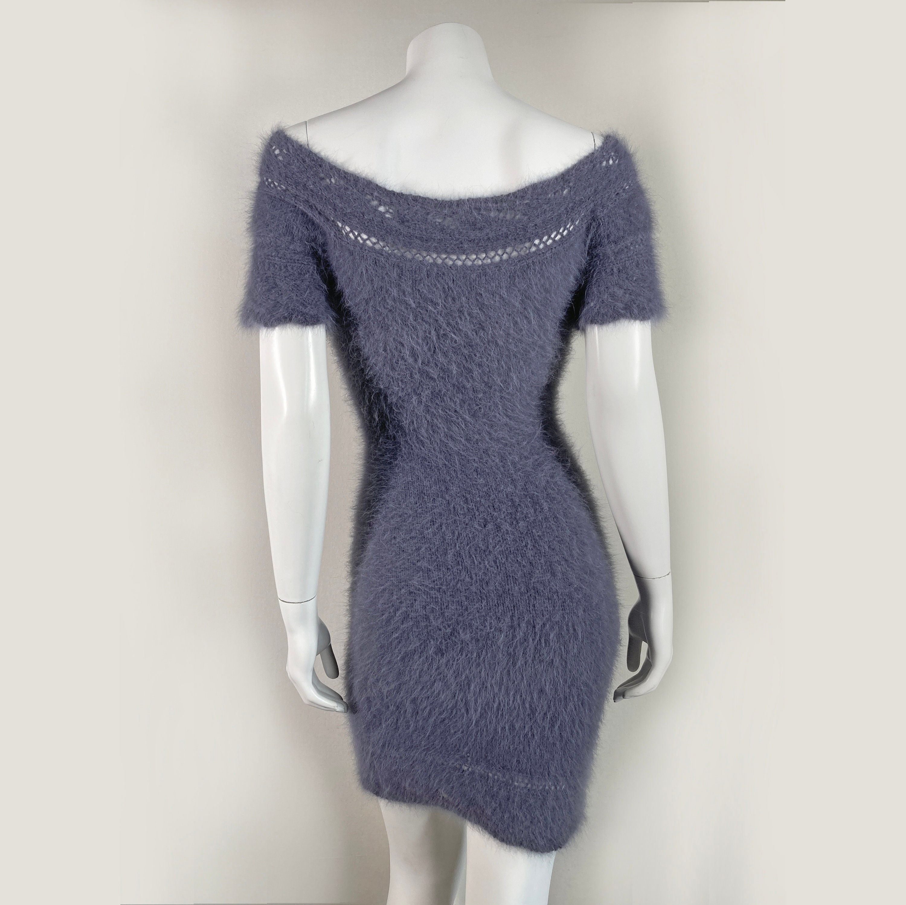 80% Angora Fuzzy NWT Hand-knit Gray Lacey Sweater-dress 32 80% Angora Fuzzy NWT Hand-knit Gray Lacey Sweater-dress 32