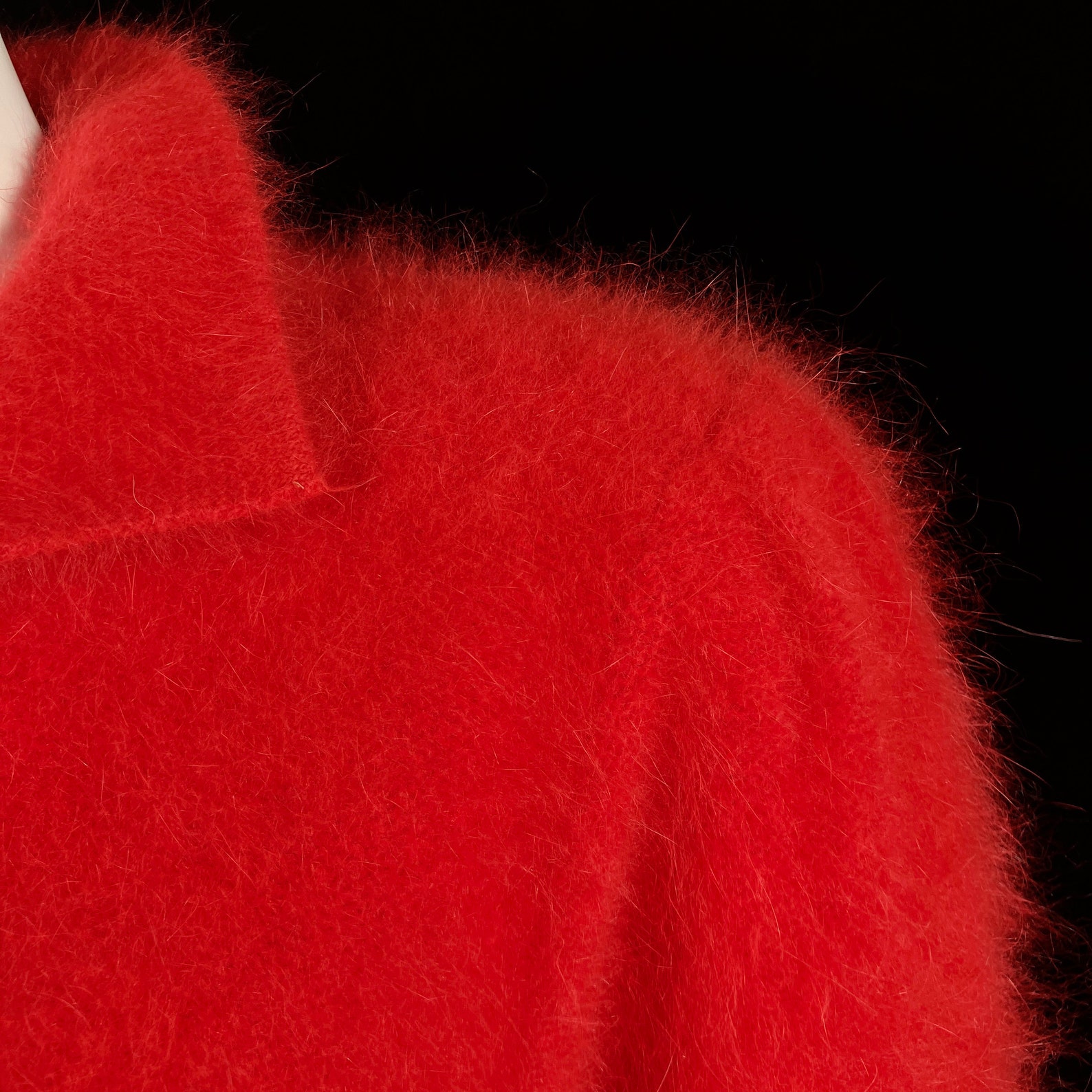 80% Angora Fuzzy Vintage DONGO FASHION Red Puff-sleeve Pullover Sweater ...