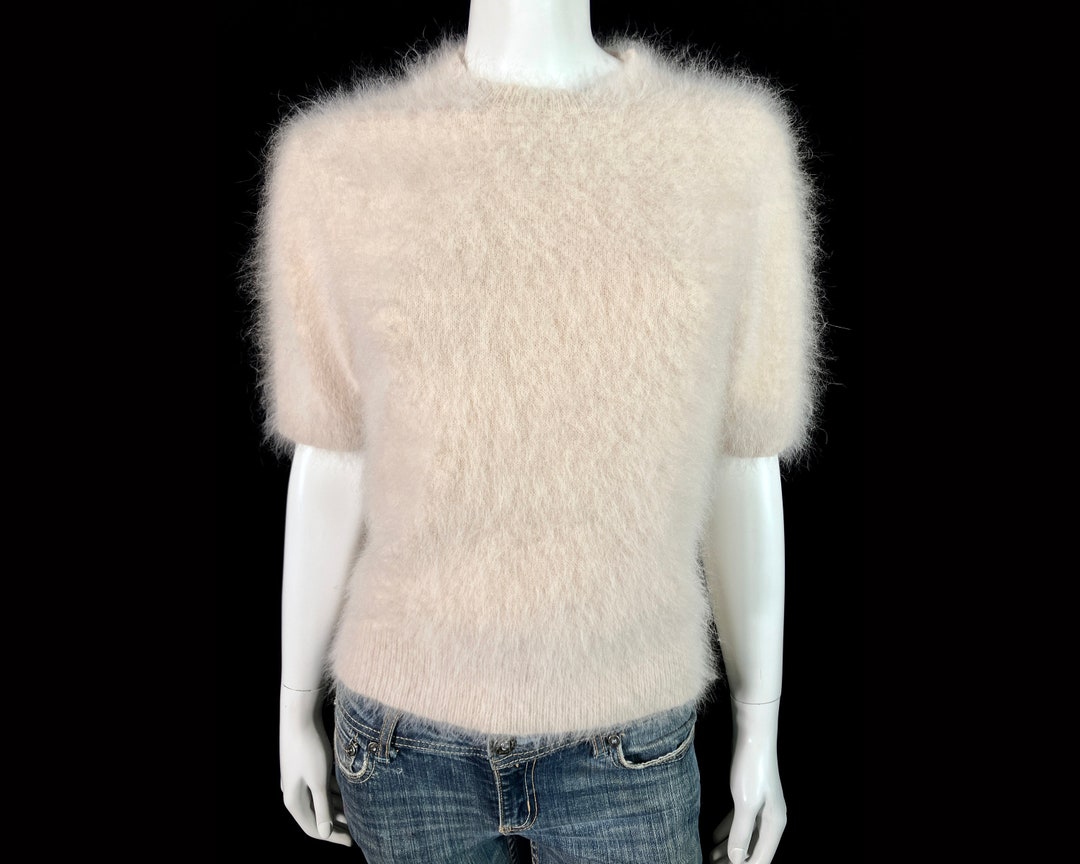 60% Angora Vintage Fuzzy OAK FORT Ecru Short-sleeve Pullover - Etsy