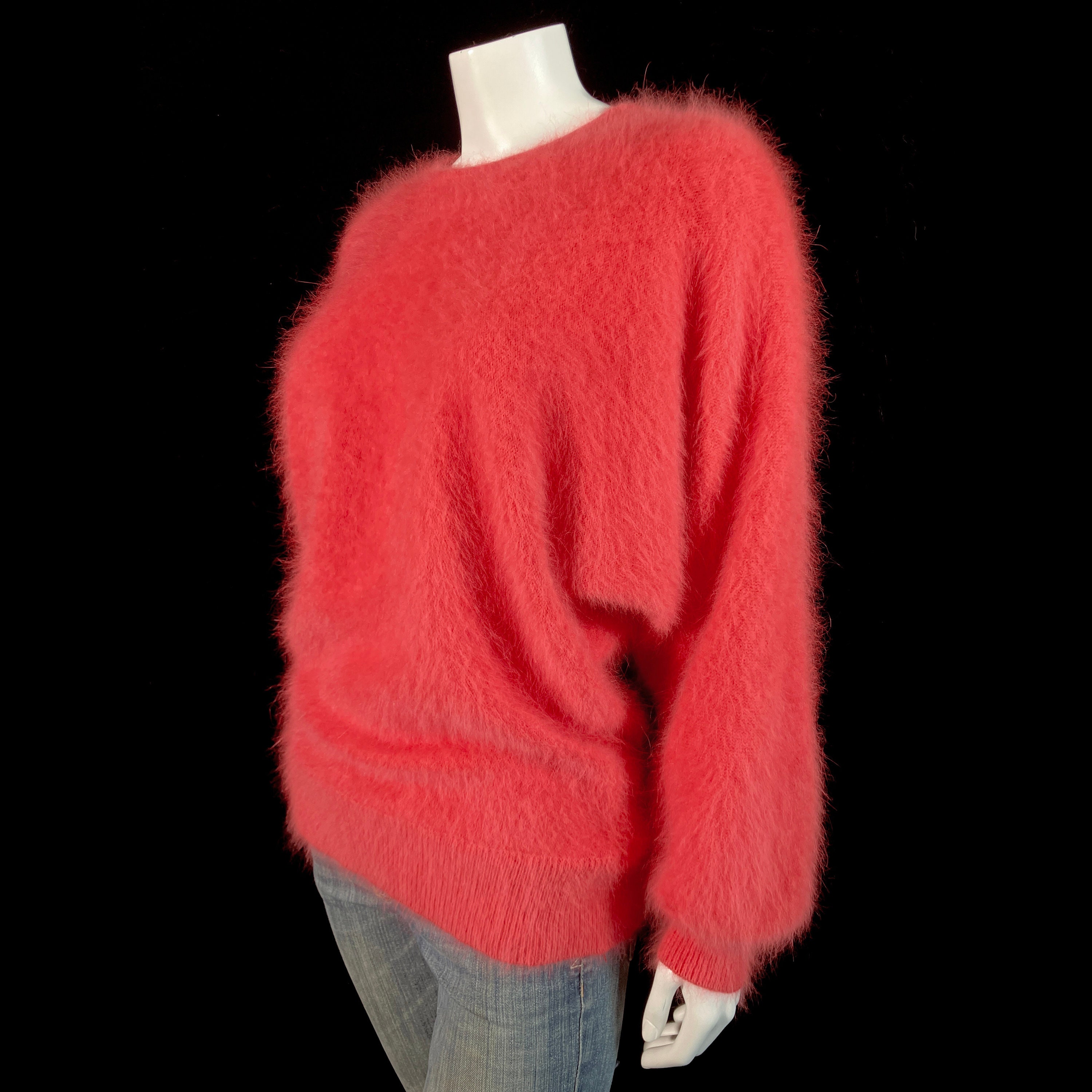 80% Angora Fuzzy Vintage VENESHA Coral Red Dolman-sleeve Pullover ...