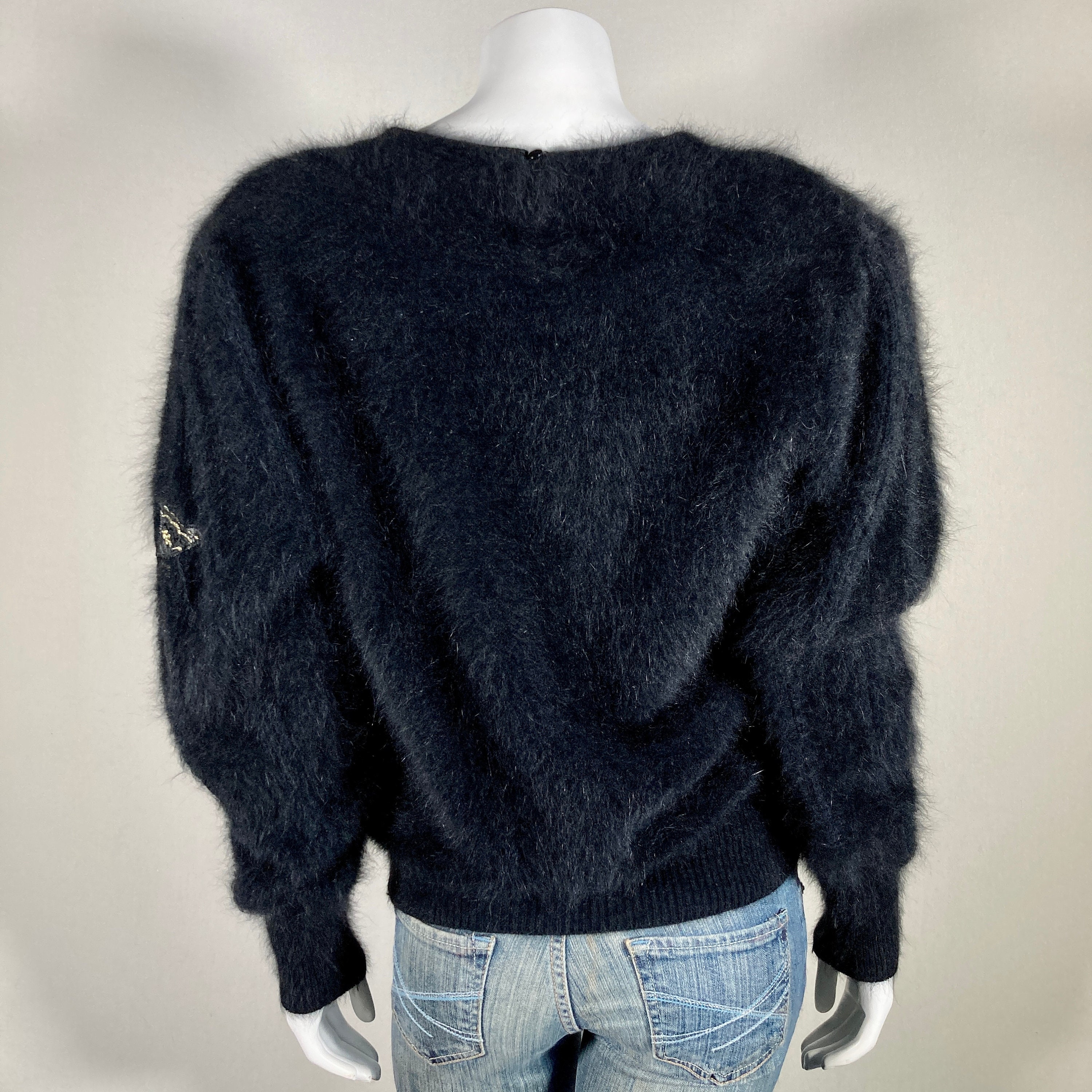 80% Angora Fuzzy CACHE Black Puff-sleeve Pullover Sweater 38bust - Etsy
