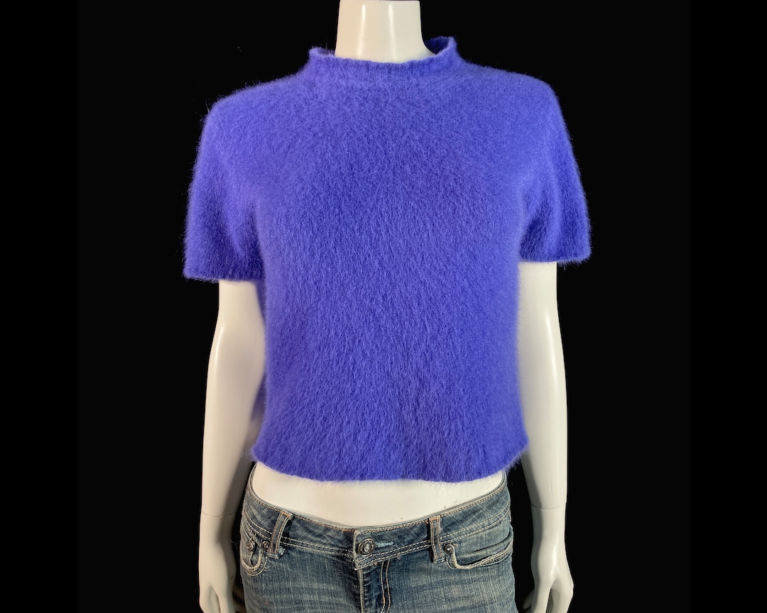 70% Angora Fuzzy Vintage VALERIE STEVENS Violet Pullover Sweater 32 ...