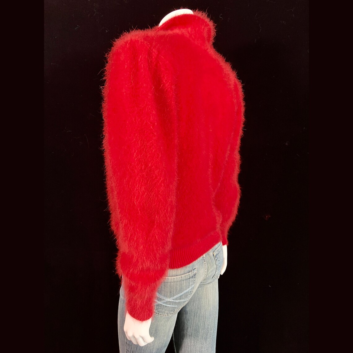 80% Angora Fuzzy Vintage DONGO FASHION Red Puff-sleeve Pullover Sweater ...