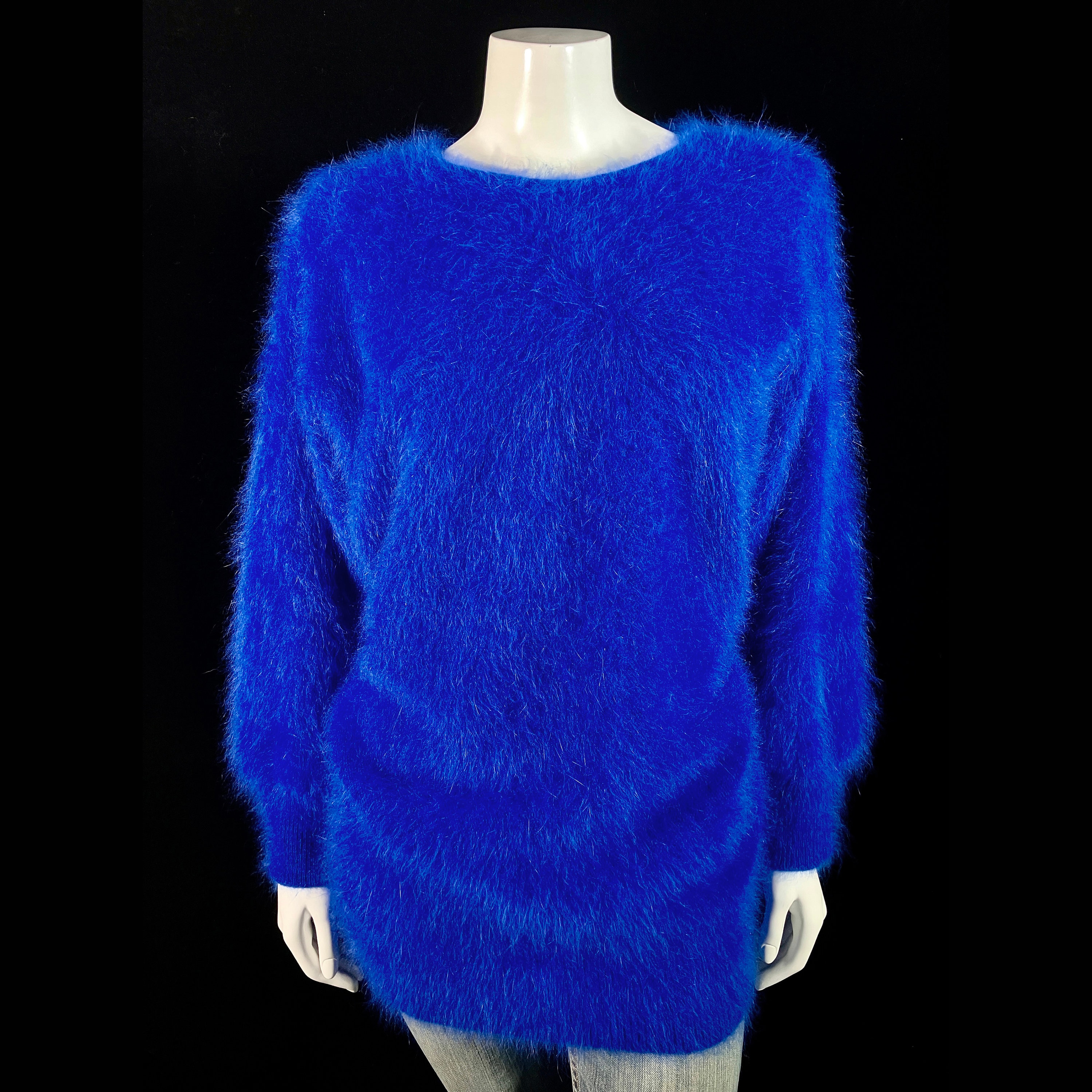 80% Angora Fuzzy Vintage VENESHA Blue Long-sleeve Pullover Sweater ...