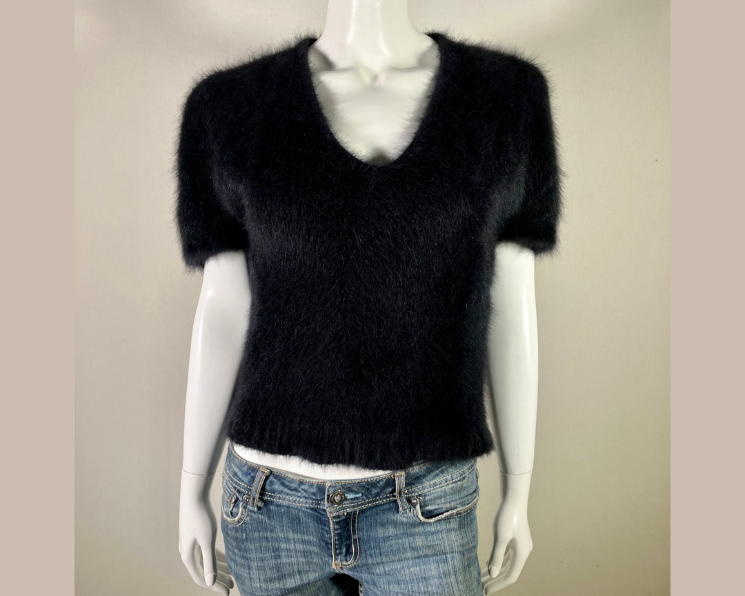 100% Angora Fuzzy Vintage BLOOMINDALE'S Black Puff-sleeve Pullover ...