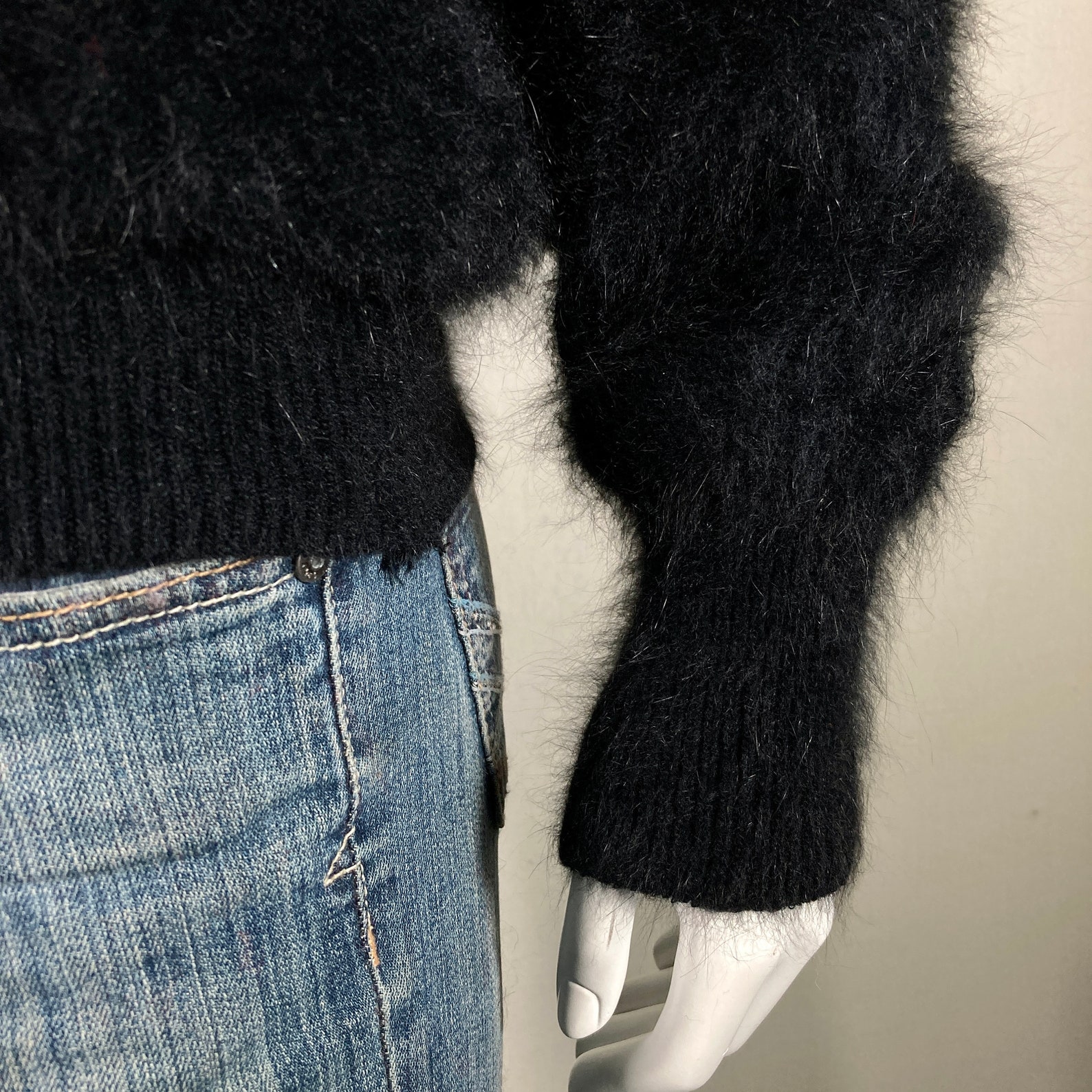 80% Angora Fuzzy CACHE Black Puff-sleeve Pullover Sweater - Etsy