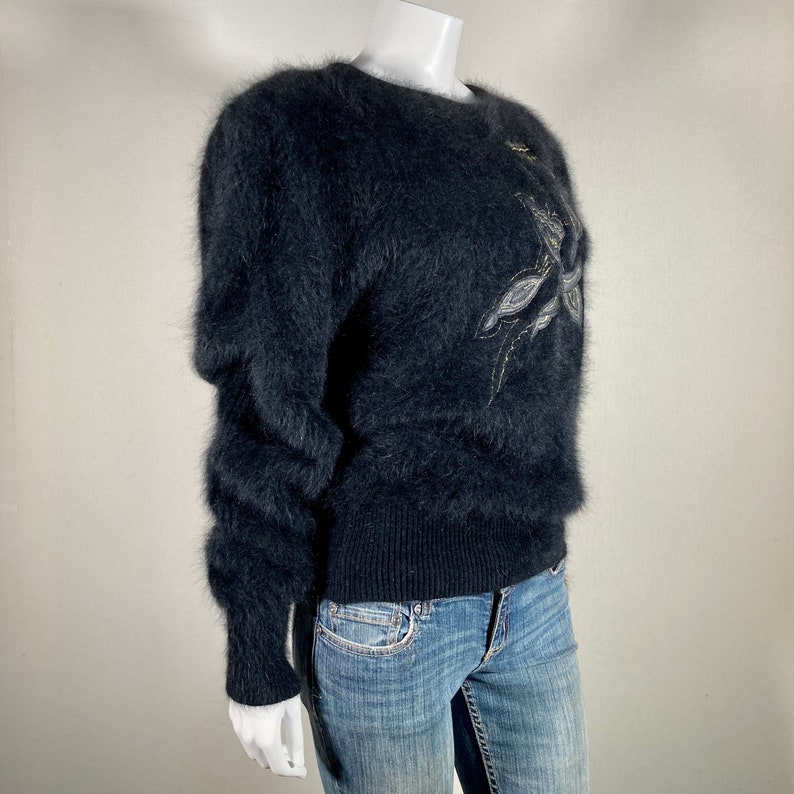 80% Angora Fuzzy CACHE Black Puff-sleeve Pullover Sweater 38bust - Etsy