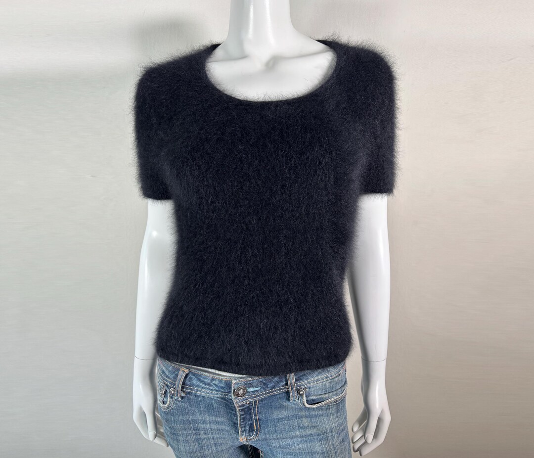 70% Angora Fuzzy Vintage PREVIEW Black Pullover Short-sleeve Sweater 33 ...