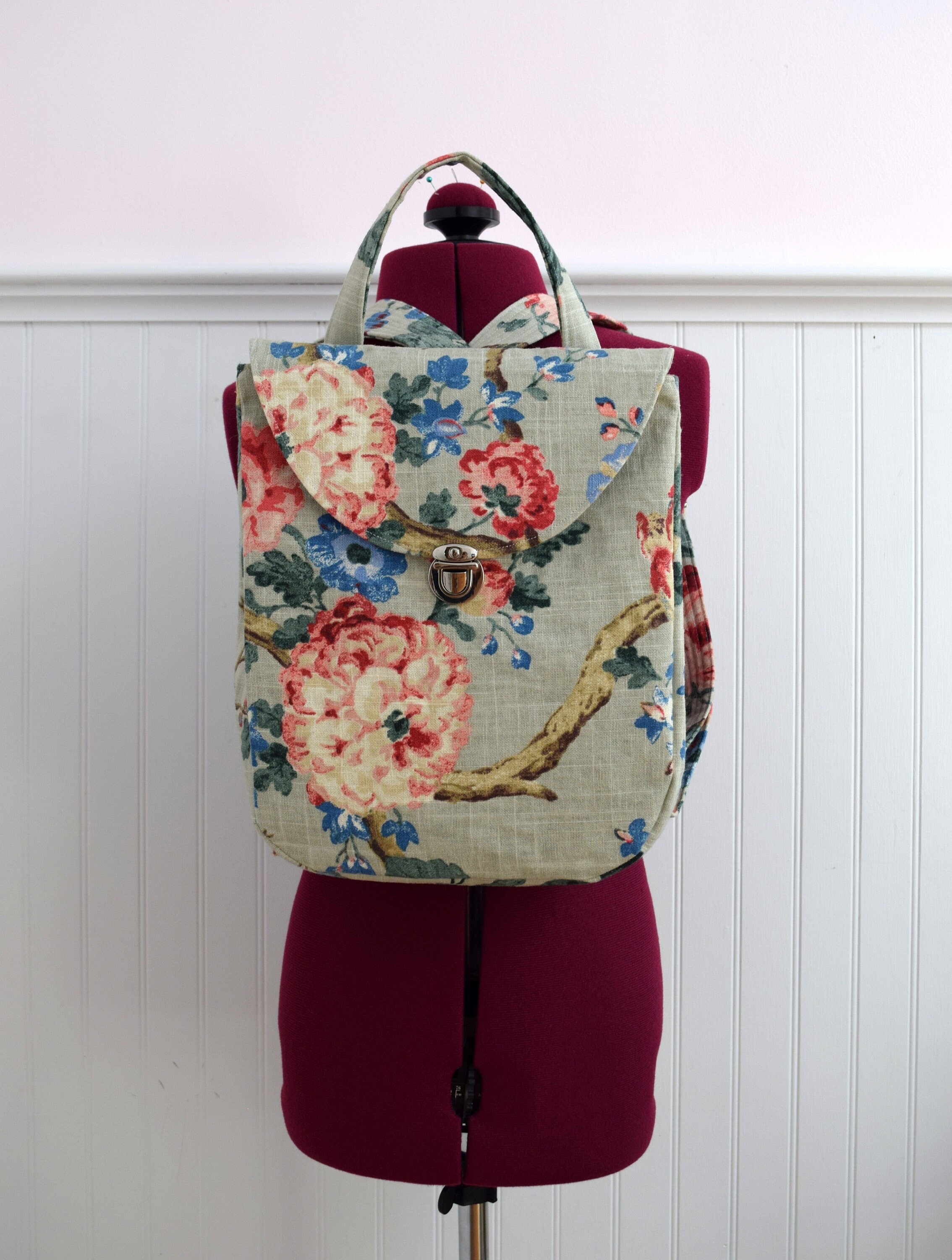 Large Floral Print Backpack Purse, Handmade Mini Backpack Made With ...
