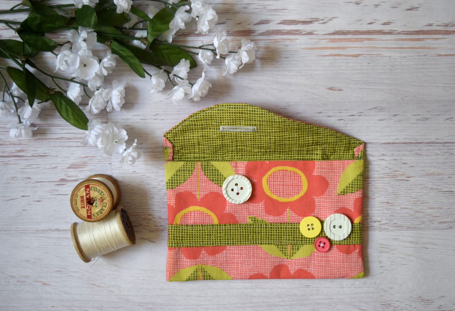 Organic Cotton Pink Floral Pouch. Small Handmade Bag in Monaluna Fabric ...