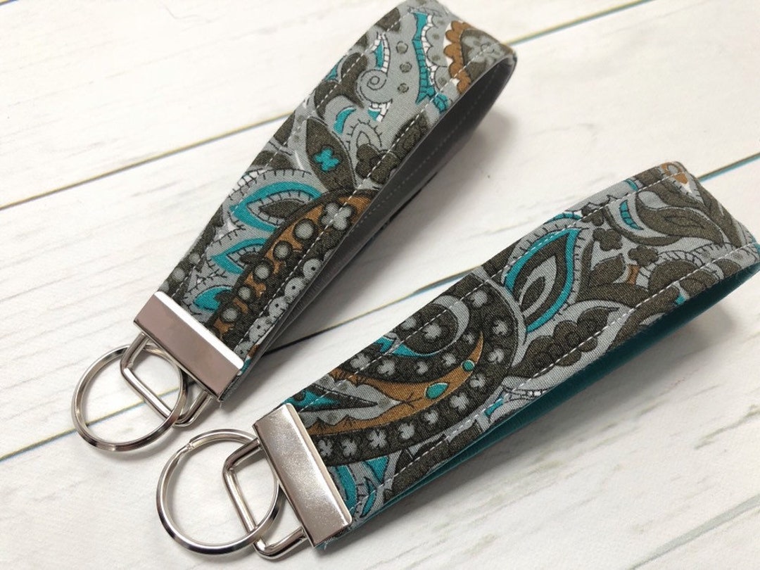 Grey, Brown and Teal Key Chain, Cotton Keychain Made With Vinyl. Vegan ...