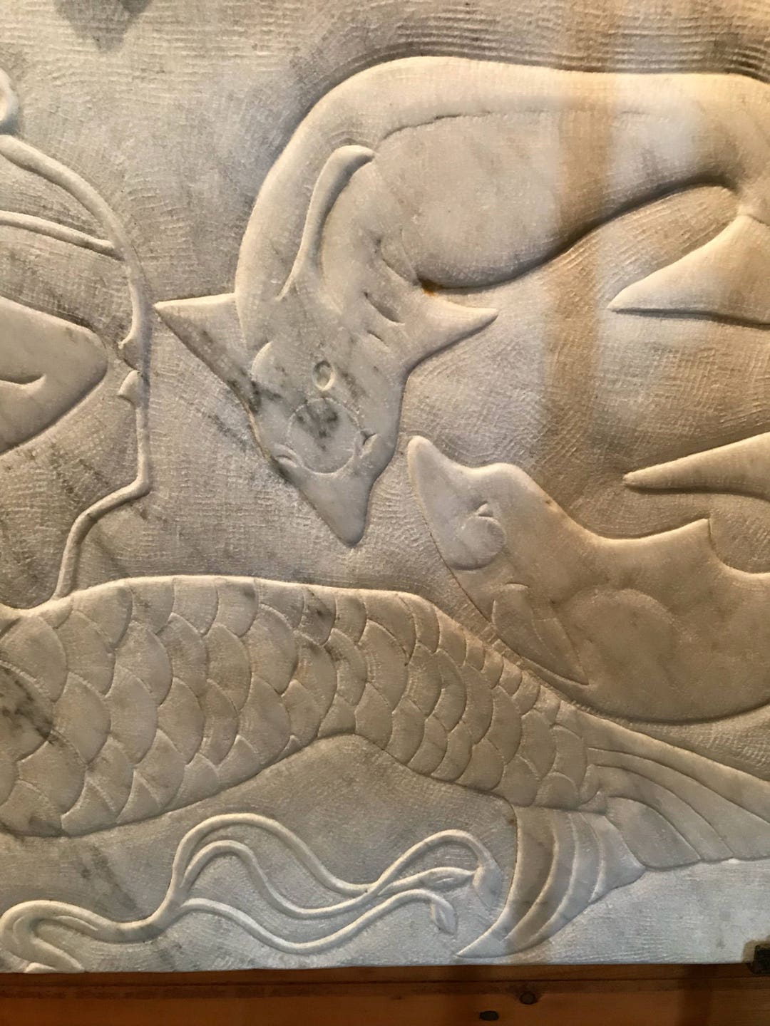 Hand Carved Marble Bas Relief Mermaid Dolphin Sculpture "sea Dance" - Etsy