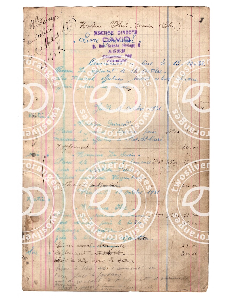 Vintage French Ledger Pages 12 Page Set Digital Paper - Etsy