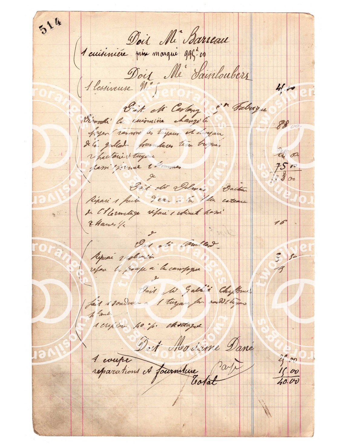 Vintage French Ledger Pages 12 page set digital paper | Etsy