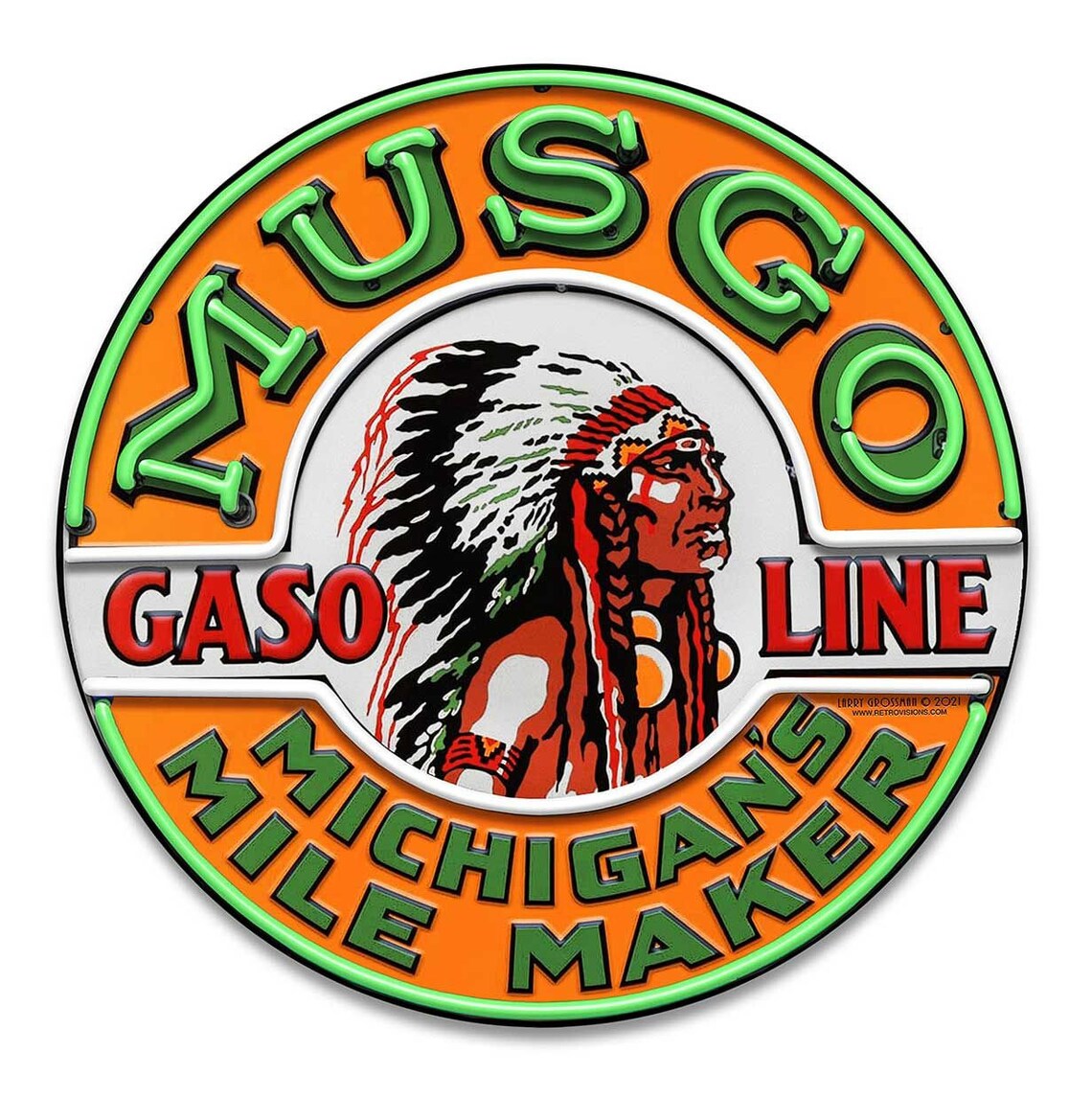 Musgo Gasoline Neon Looking Metal Sign 2 Sizes NOT a Lighted | Etsy