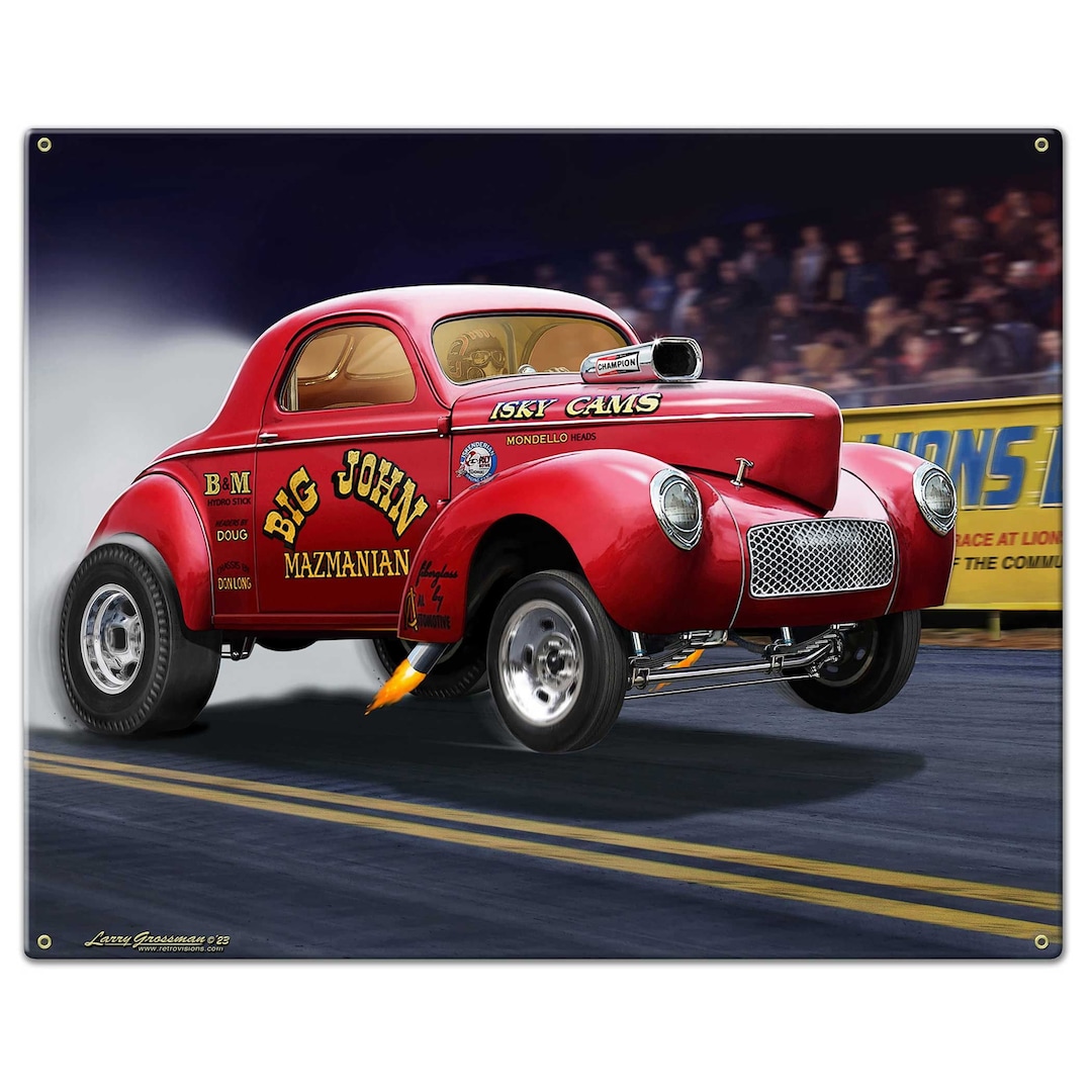 1941 Willy Hot Rod by Larry Grossman, Metal Art Sign, Vintage Style ...