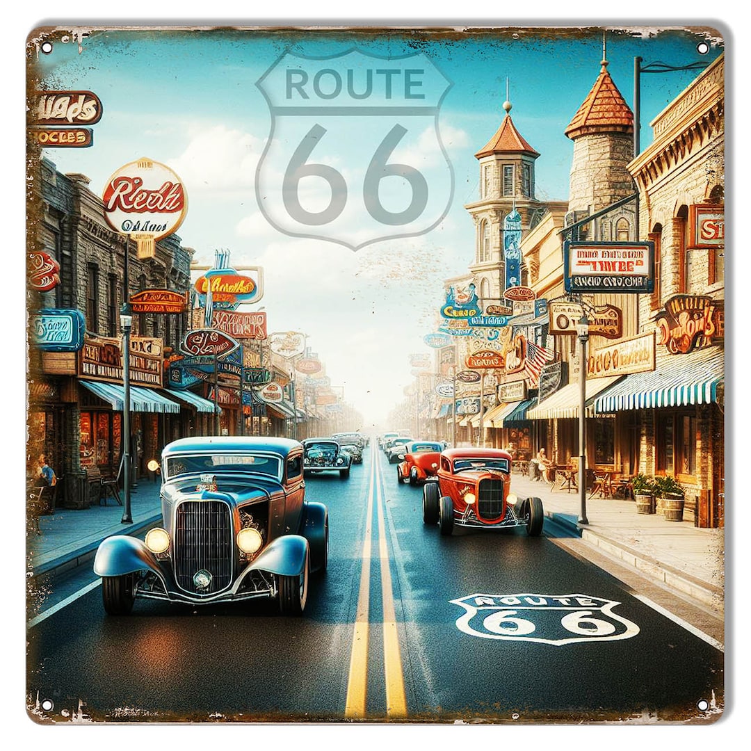 Hot Rods Route 66, 12 X 12 Inch Metal Sign, USA Made Vintage Style ...