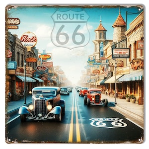 Hot Rods Route 66, 12 X 12 Inch Metal Sign, USA Made Vintage Style ...