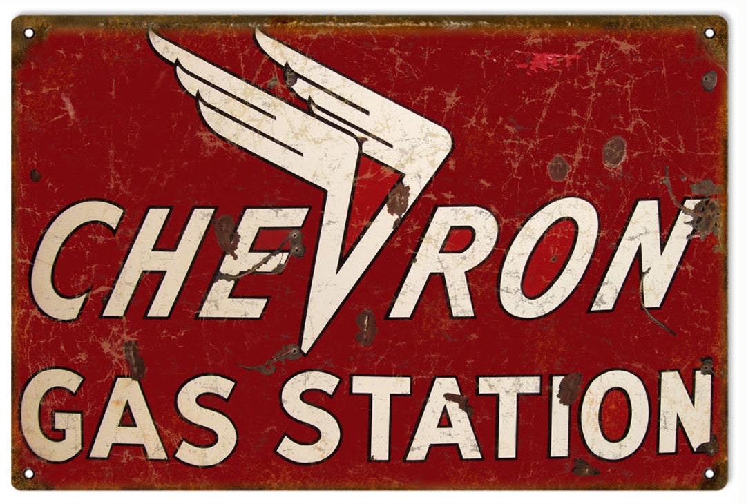 Chevron Gas Station, Aged Style Metal Sign, 2 Sizes, Custom Shape ...