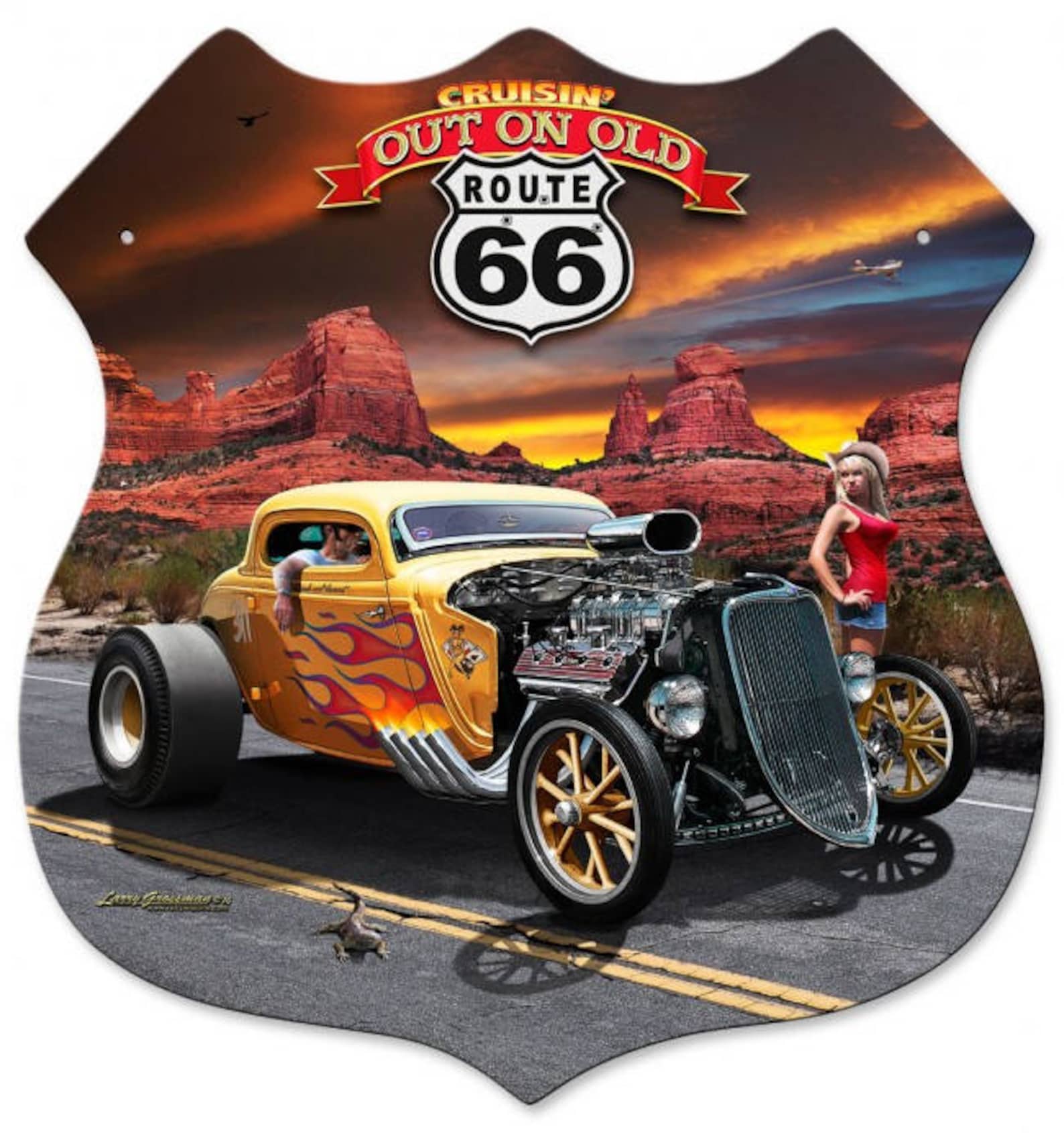 Route 66 Hot Rod Pinup Girl Plasma Custom Metal Sign USA - Etsy