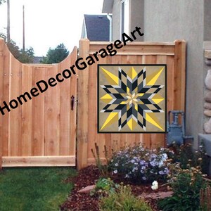 Barn Quilt Sixteen Point Star Yellow, Square Metal Sign With UV ...