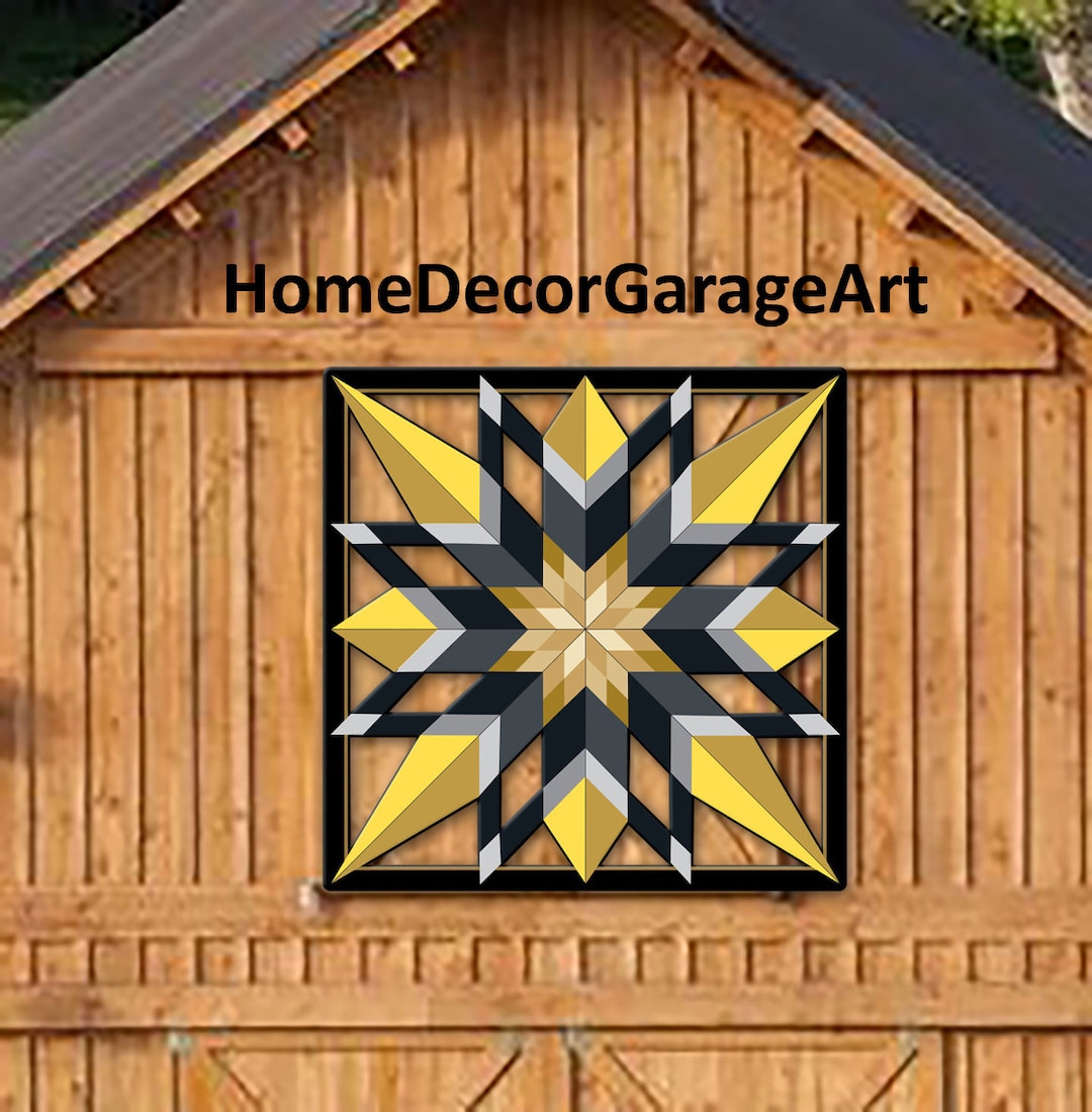 Barn Quilt Sign, Sixteen Point Star Yellow Cutout Style, Square Metal ...