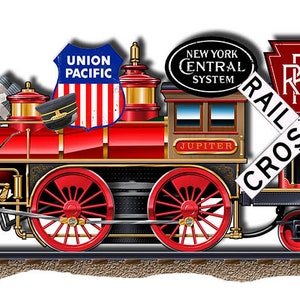 Train Collage, Laser Cut Silhouette Metal Art Sign 24 X 8, Railroad ...