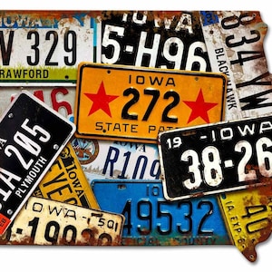 Iowa License Plate Map, Metal Art Sign, American Made, Vintage Style ...