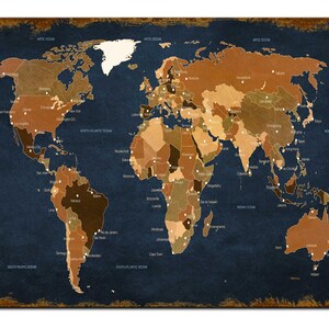 World Map on Metal, 3 Sizes, Vintage Style Metal Sign, Home Decor Wall ...