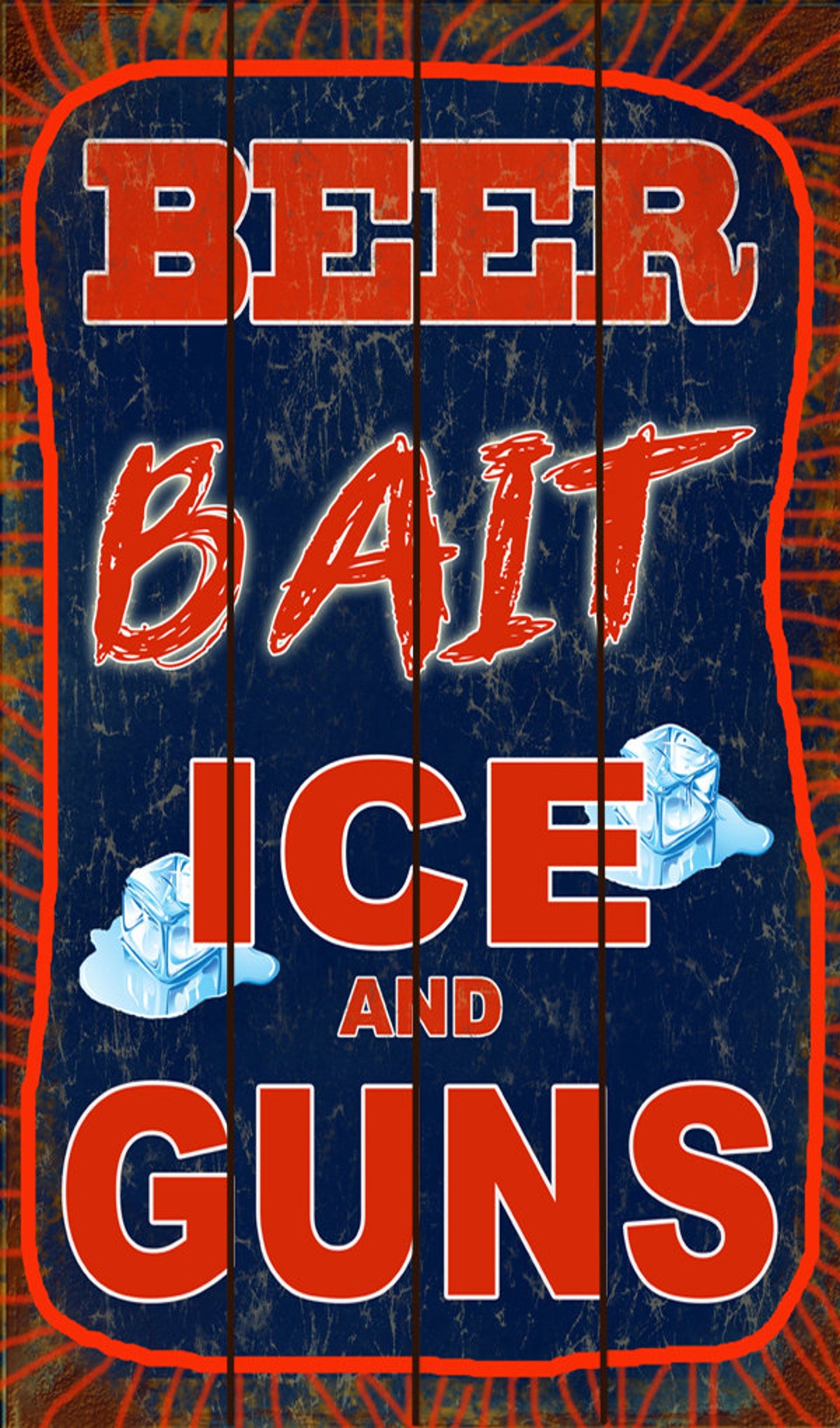 Beer Bait Ice & Guns, 14 X 24 Inch Wood Slat Sign, Vintage Style Retro ...