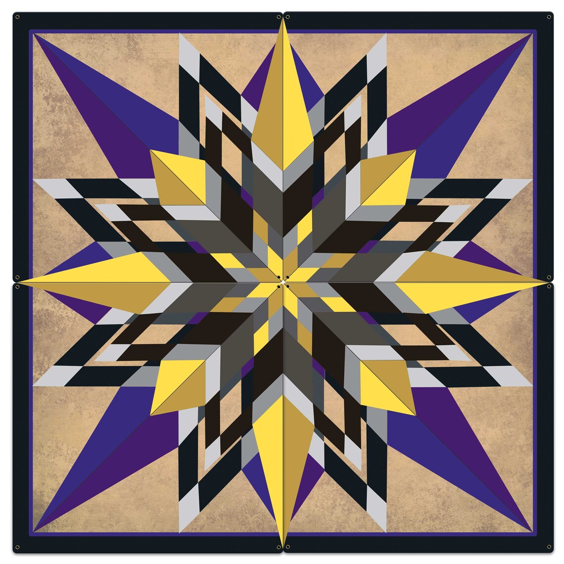 Barn Quilt Sixteen Point Star Purple Yellow Square Metal Sign | Etsy