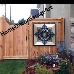 Barn Quilt Sign, 16 Point Star on Squares Blue Gray, Powder Coated ...