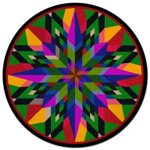 Barn Quilt Sign, 16 Point Star Colorful, Round Metal Hex Sign, 6 Sizes ...