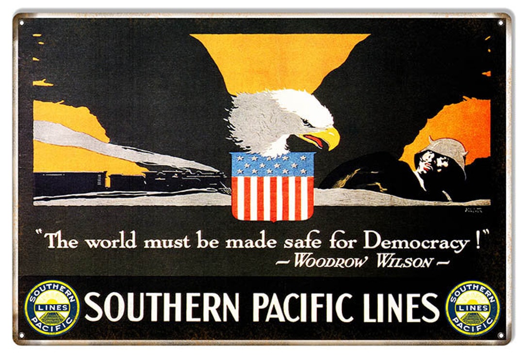 Southern Pacific Lines With Eagle & Flag Railroad Sign, Aged Style ...