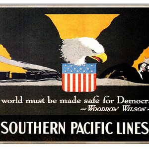Southern Pacific Lines With Eagle & Flag Railroad Sign, Aged Style ...