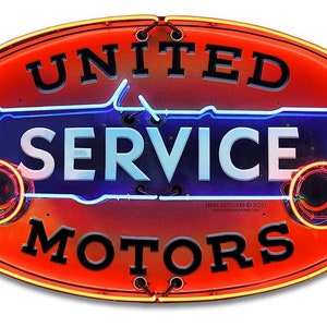 United Motor Service Neon Looking Metal Sign, 2 Sizes, NOT a Lighted ...