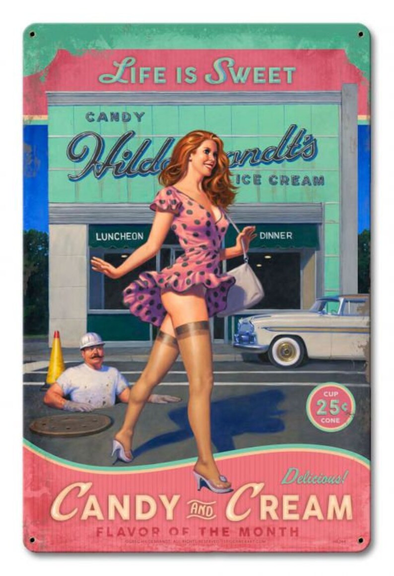 Candy & Cream Pin up Girl Art on Metal Sign Vintage Style - Etsy