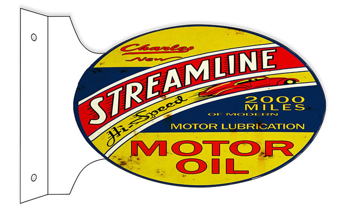 Streamline Motor Oil Metal Sign, 12 X 18 Oval Double Sided With Flange ...