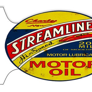 Streamline Motor Oil Metal Sign, 12 X 18 Oval Double Sided With Flange ...
