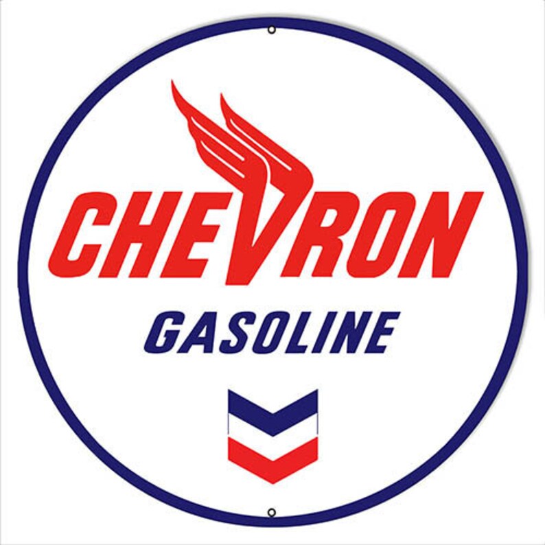 Chevron Gasoline Motor Oil, Metal Sign, 2 Sizes, USA Made Vintage Style ...