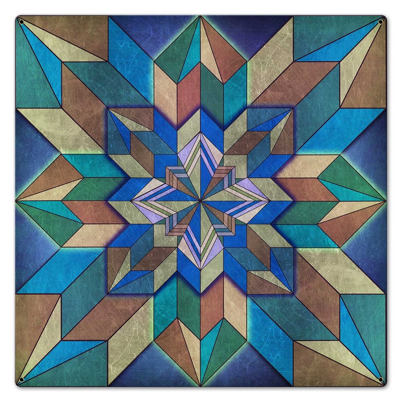 Barn Quilt Sign Box Pattern Blue Brown Design Powder Coated - Etsy