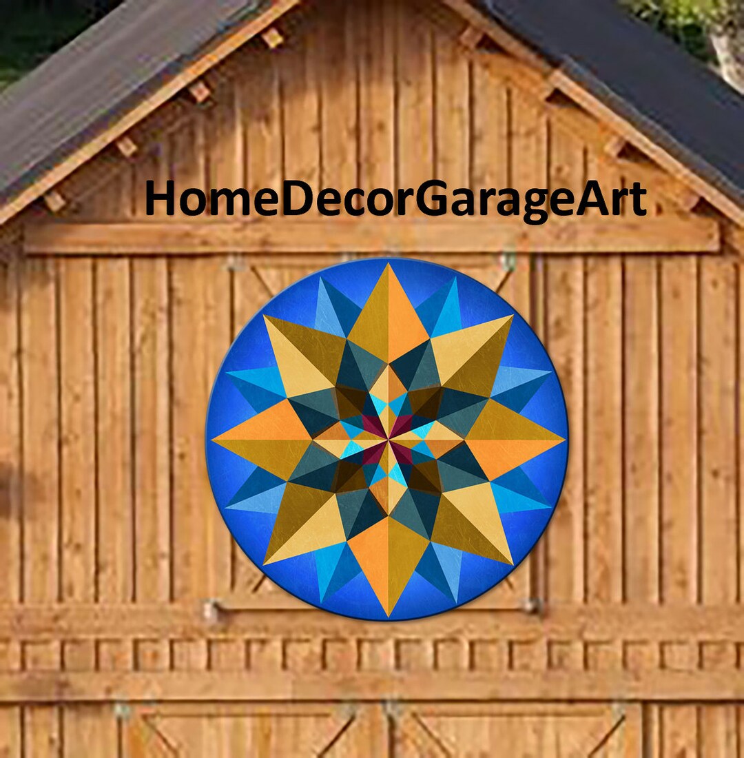 Barn Quilt Sign, Dahlia Pinwheel Blue Earth Tones, Round Barn Quilt ...