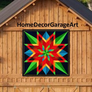 Barn Quilt Sign, Sixteen Point Star Colorful, Square Metal Sign With UV ...