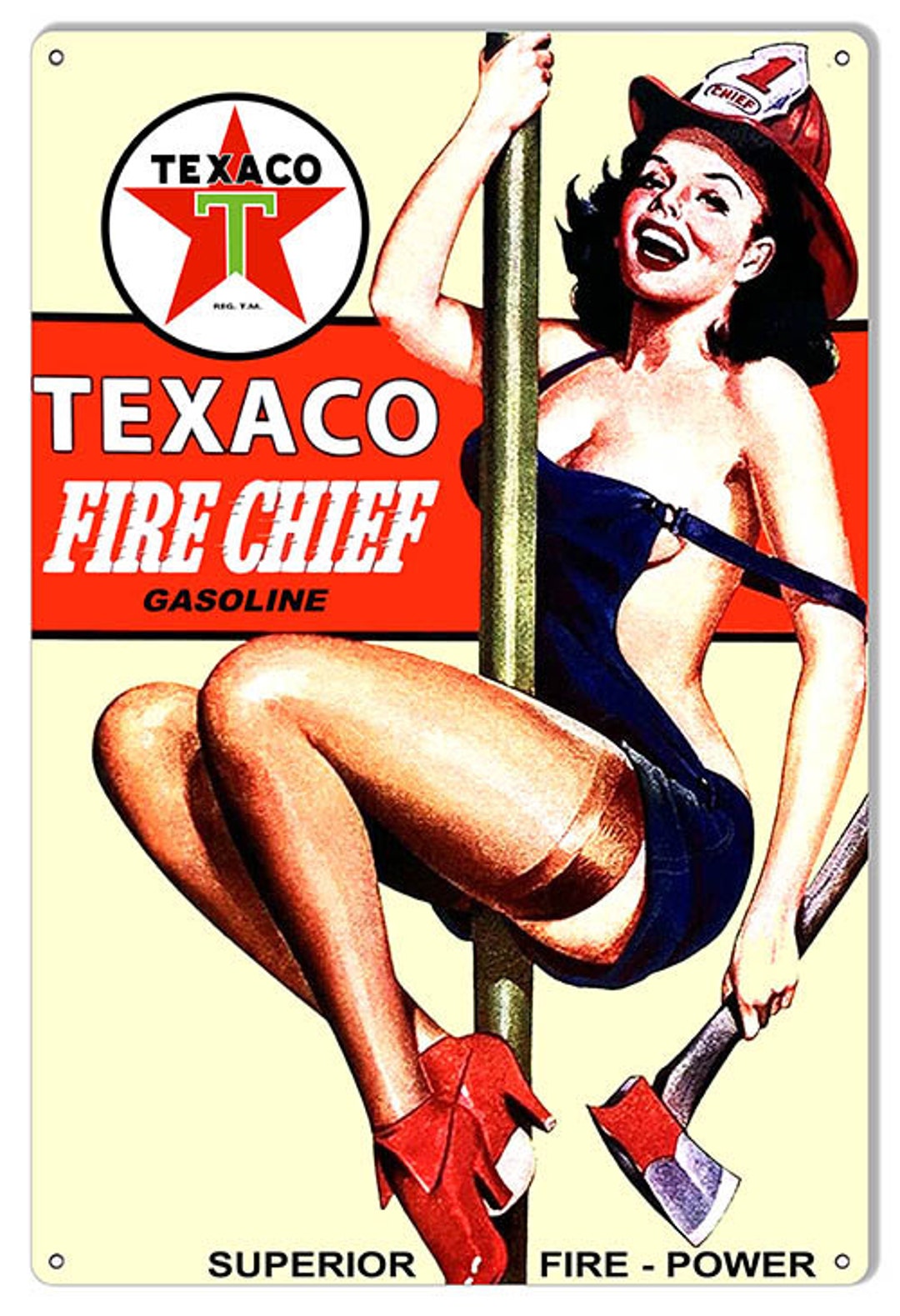 Texaco Fire Chief Pin up Girl Gasoline 12 X 18 Metal Sign, USA Made Vintage Style Retro Garage ...
